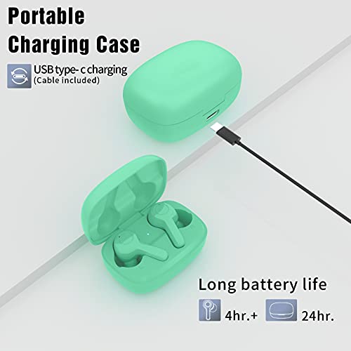 Lanteso True Wireless Earbuds, TWS Bluetooth Earbuds with Mics Clear Call Touch Control Bluetooth Headphones with Bass Sound in Ear Earphones for Music,Home Office(Mint Green)…