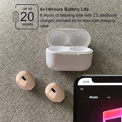 SQRMINI Mini Wireless Bluetooth Earbuds with Microphone,Invisible Bluetooth Headphones for Women and Small Ears with Touch Control, IPX5 Waterprof, Battery Case(Beige)