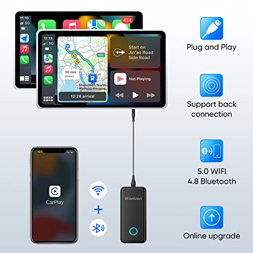 WonVon Wired CarPlay to Wireless CarPlay for Plug & Play Fast Connect No Delay Convert Wired to Wireless Apple CarPlay