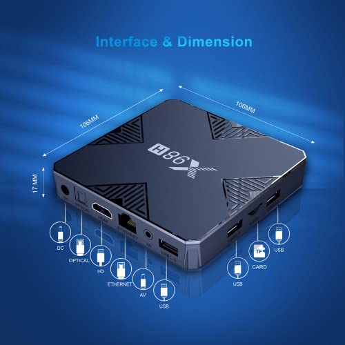 Android 12.0 TV Box,X98H 4GB RAM 32GB ROM H618 Quad-Core 64bit CPU Support WiFi6 Dual 2.4G/5.8G WiFi Ethernet BT5.0 4K 6K HDR10 Ultra HD Smart Home Player X98 Set Top Box