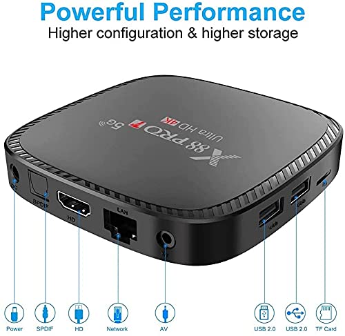 X88 PRO T 5G Android 10.0 TV Box 2GB RAM 16GB ROM Allwinner H313 Quad-Core 64bit with Dual-WiFi 2.4G/5.8 GHz Ultra HD 6K H.265 WiFi Home TV Box