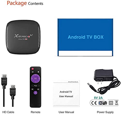 X88 PRO T 5G Android 10.0 TV Box 2GB RAM 16GB ROM Allwinner H313 Quad-Core 64bit with Dual-WiFi 2.4G/5.8 GHz Ultra HD 6K H.265 WiFi Home TV Box