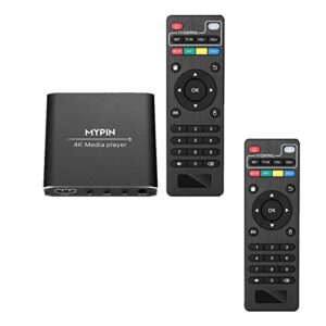 4k media player with 2x remote control, digital mp4 player for 8tb hdd/usb drive/tf card/h.265 mp4 ppt mkv avi support hdmi/av/optical out and usb mouse/keyboard-hdmi up to 7.1 surround sound