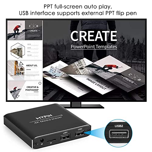 4K Media Player with 2X Remote Control, Digital MP4 Player for 8TB HDD/USB Drive/TF Card/H.265 MP4 PPT MKV AVI Support HDMI/AV/Optical Out and USB Mouse/Keyboard-HDMI up to 7.1 Surround Sound