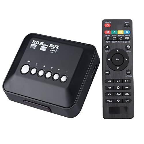 1080P Media Player with HDMI / PrPbY / AV Output, Full HD Digital MP4 Player with Remote Control Read USB Drive/SD Cards/HDD for RMVB / MKV / JPEG etc(Black-US)