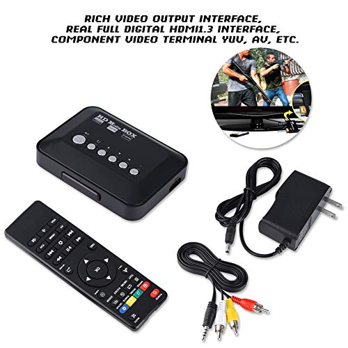 1080P Media Player with HDMI / PrPbY / AV Output, Full HD Digital MP4 Player with Remote Control Read USB Drive/SD Cards/HDD for RMVB / MKV / JPEG etc(Black-US)