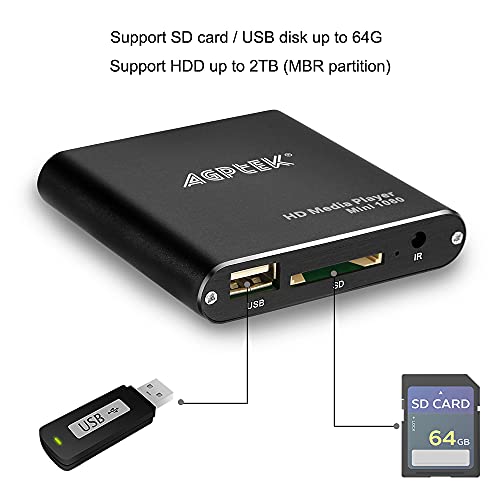 HDMI Media Player with ONE AV Cable, Black Mini 1080p Full-HD Ultra HDMI Digital Media Player for -MKV/RM- HDD USB Drives and SD Cards