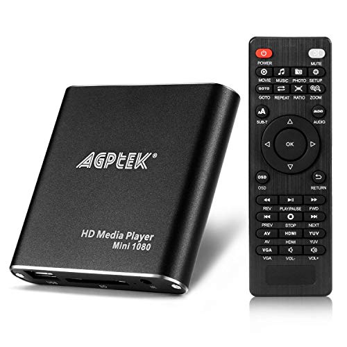 HDMI Media Player with ONE AV Cable, Black Mini 1080p Full-HD Ultra HDMI Digital Media Player for -MKV/RM- HDD USB Drives and SD Cards