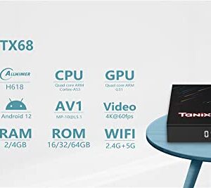 Android 12.0 TV Box,TX68 4GB RAM 32GB ROM H618 Quad-Core 64bit CPU Support WiFi6 Dual 2.4G/5.8G WiFi Ethernet BT5.0 4K 6K HDR10 Ultra HD Smart Home Player Tanix Set Top Box