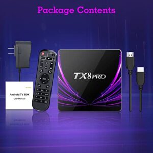 Android TV Box 11.0, TX8 PRO Android TV Box 4GB RAM 64GB ROM, Android Box with Amlogic S905W2 Quad Core 64 Bits, AV1 6K/4K 3D USB 3.0 BT 4.2 TV Box