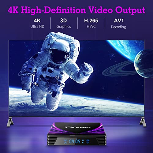 Android TV Box 11.0, TX8 PRO Android TV Box 4GB RAM 64GB ROM, Android Box with Amlogic S905W2 Quad Core 64 Bits, AV1 6K/4K 3D USB 3.0 BT 4.2 TV Box