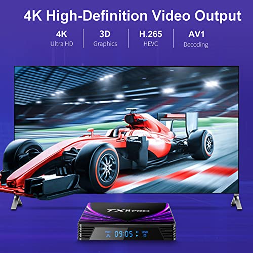 Android TV Box 11, 2022 Android TV Box with Amlogic S905W2 Quad-Core 64bits A53 100M LAN Dual-WiFi 2.4G/5G, Android Box 4GB RAM 32GB ROM with Wireless Keyboard 4K/AV1/3D/USB 3.0/BT 4.2