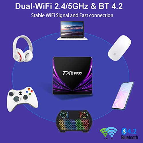 Android TV Box 11, 2022 Android TV Box with Amlogic S905W2 Quad-Core 64bits A53 100M LAN Dual-WiFi 2.4G/5G, Android Box 4GB RAM 32GB ROM with Wireless Keyboard 4K/AV1/3D/USB 3.0/BT 4.2