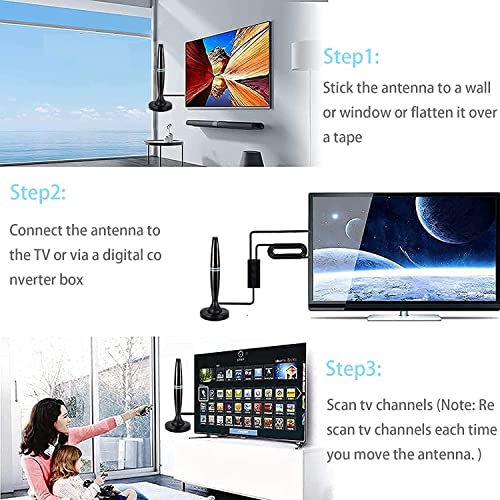 TV Antenna for Smart TV Amplified HDTV Indoor Digital Antenna Long Range TV Antenna Support 4K 1080p Fire Stick All Television Outdoor Smart TV Antenna TV