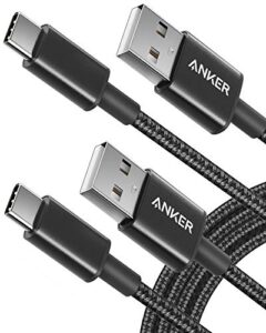 anker usb c cable, [2-pack, 6ft] premium nylon usb a to usb c charger cable for samsung galaxy s10 s10+, lg v30, beats fit pro and charging cord for usb c port camera (usb 2.0, black)