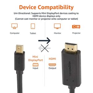 Amazon Basics Mini DisplayPort Male to HDMI Male Cable, 1080p, Gold-Plated Plugs, 6 Foot, Black