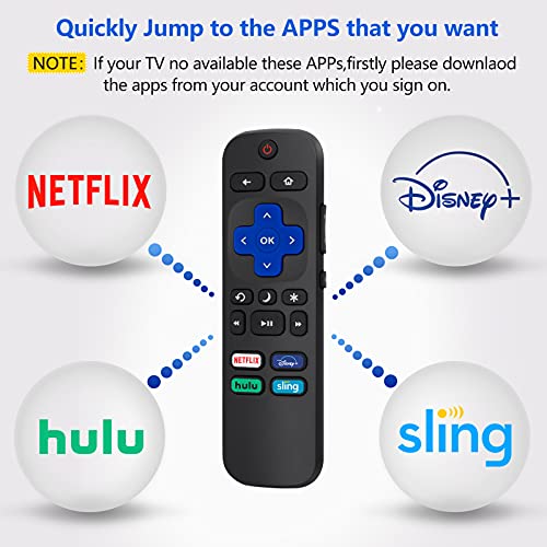 Replacement Remote Compatible for TCL Roku/Hisense Roku/Onn Roku/Insignia Roku/Element Roku/Westinghouse Roku/Hitachi Roku TV, with Buttons for Netflix, Disney+, Hulu, Sling【Not for Roku Stick】