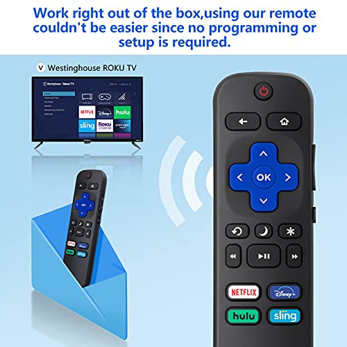 Replacement Remote Compatible for TCL Roku/Hisense Roku/Onn Roku/Insignia Roku/Element Roku/Westinghouse Roku/Hitachi Roku TV, with Buttons for Netflix, Disney+, Hulu, Sling【Not for Roku Stick】