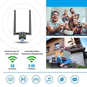 Wireless USB WiFi Adapter for PC: 1300Mbps WiFi USB, 802.11AC WiFi Adapter for Desktop PC, Dual Band WiFi Dongle Wireless Adapter for WIN7 8 10 11 XP MAC Linux, USB Computer Network Adapters