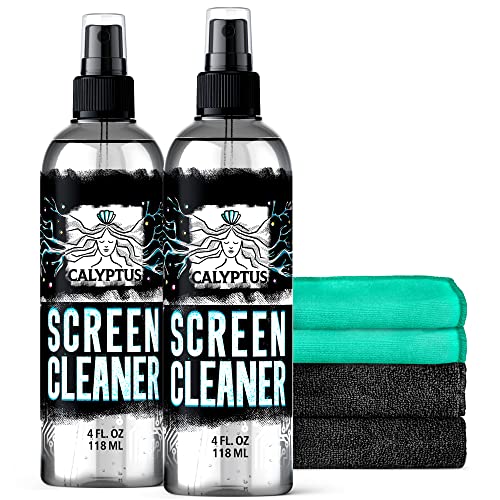 Calyptus Screen Cleaner Spray Kit | 8 Ounces + 4 Screen Cloths | Plant Based Power | USA Made | Cleans TV, iPad, Laptop, Phone Screen Cleaner, Tablet, MacBook