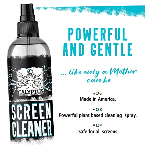 Calyptus Screen Cleaner Spray Kit | 8 Ounces + 4 Screen Cloths | Plant Based Power | USA Made | Cleans TV, iPad, Laptop, Phone Screen Cleaner, Tablet, MacBook