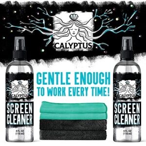 Calyptus Screen Cleaner Spray Kit | 8 Ounces + 4 Screen Cloths | Plant Based Power | USA Made | Cleans TV, iPad, Laptop, Phone Screen Cleaner, Tablet, MacBook