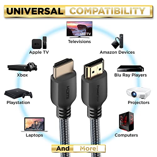 PowerBear 4K HDMI Cable 10 ft | High Speed Hdmi Cables, Braided Nylon & Gold Connectors, 4K @ 60Hz, Ultra HD, 2K, 1080P, ARC & CL3 Rated | for Laptop, Monitor, PS5, PS4, Xbox One, Fire TV, & More