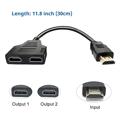 HDMI Splitter Adapter Cable - HDMI Splitter 1 in 2 Out HDMI Male to Dual HDMI Female 1 to 2 Way for HDMI HD, LED, LCD, TV, Support Two The Same TVs at The Same Time