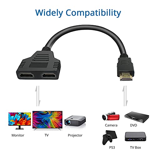 HDMI Splitter Adapter Cable - HDMI Splitter 1 in 2 Out HDMI Male to Dual HDMI Female 1 to 2 Way for HDMI HD, LED, LCD, TV, Support Two The Same TVs at The Same Time