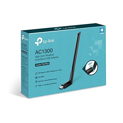 TP-Link USB WiFi Adapter for Desktop PC, AC1300Mbps USB 3.0 WiFi Dual Band Network Adapter with 2.4GHz/5GHz High Gain Antenna(Archer T3U Plus), MU-MIMO, Windows 11/10/8.1/8/7/XP, Mac OS 10.9-10.15