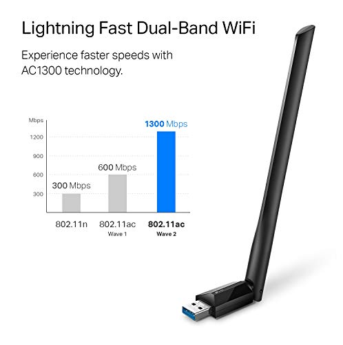 TP-Link USB WiFi Adapter for Desktop PC, AC1300Mbps USB 3.0 WiFi Dual Band Network Adapter with 2.4GHz/5GHz High Gain Antenna(Archer T3U Plus), MU-MIMO, Windows 11/10/8.1/8/7/XP, Mac OS 10.9-10.15