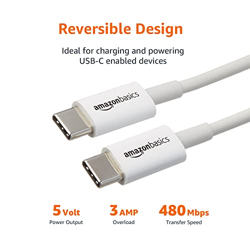 Amazon Basics USB Type-C to USB Type-C 2.0 Charger Cable - 6-Foot, White