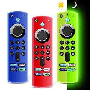 (3 pack) onebom firestick remote cover 3rd gen with alexa voice remote 4k/4k max,fire tv stick cover glow in the dark,anti slip silicone protective case with lanyard(glow green&blue&red)