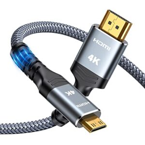 mini hdmi to hdmi cable 10ft, highwings (4k 60hz) high speed hdmi to mini hdmi male bi-directional 2.0 cord, for hdtv, tablet, camera and camcorder [aluminum shell, nylon braided]