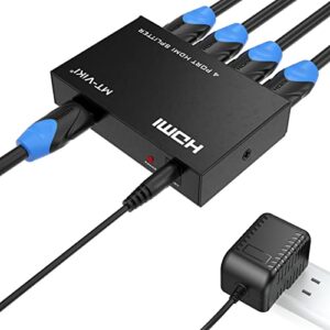 hdmi splitter 1 in 4 out, mt-viki 1×4 power hdmi splitter 4 ports w/ac adapter, 4kx2k@30hz 3d full hd distributor for ps4 fire stick hdtv