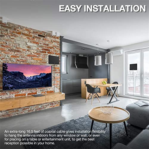 1byone Amplified HD Digital TV Antenna - Support 4K 1080p and All Older TV's - Indoor Smart Switch Amplifier Signal Booster - Coax HDTV Cable/AC Adapter