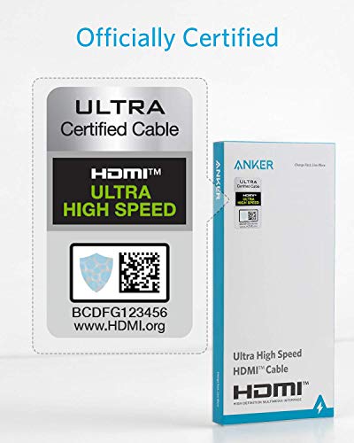 Anker 8K@60Hz HDMI Cable, Ultra High Speed 4K@120Hz 48Gbps 6.6 ft Ultra HD HDMI to HDMI Cord, Support Dynamic HDR, eARC, Dolby Atmos, Compatible with PlayStation 5, Xbox Series X, Samsung TVs and More