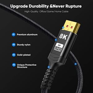 Capshi VESA Certified DisplayPort Cable 1.4, 8K DP Cable 10FT (8K@60Hz, 4K@144Hz, 2K@240Hz) HBR3 Support 32.4Gbps, HDCP 2.2, HDR10 FreeSync G-Sync for Gaming Monitor 3090 Graphics PC