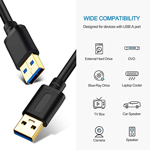 Jelly Tang USB 3.0 A to A Male Cable 3Ft,USB to USB Cable USB Male to Male Cable USB Cord with Gold-Plated Connector for Hard Drive Enclosures, DVD Player, Laptop Cooler (3Ft/1M)