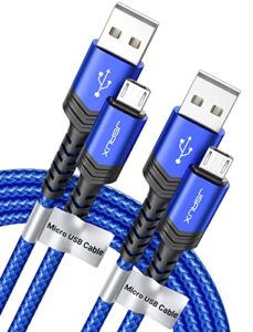 jsaux micro usb cable android charger, (2-pack 6.6ft) micro usb android charger cable nylon braided cord compatible with galaxy s7 s6 j7 edge note 5, kindle. mp3 and more-blue