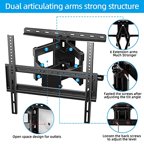 HOMEVISION TV Wall Mount, Full Motion Swivel Tilt TV Mount for Most 26-65inch, Some up to 70inch LED LCD OLED TV with Dual Articulating Arms Wall Mount Bracket Max VESA 400x400mm 132lbs Fits 16" Stud