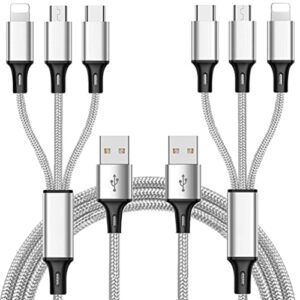 onlytang multi charging cable, (2pack 5ft) multi usb charger cable aluminum nylon 3 in 1 universal multiple charging cord with type-c/micro usb connectors for most phones & tablets (charging only)