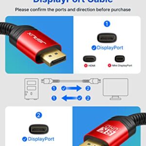 JSAUX 8K DisplayPort Cable 1.4, DP Cable 6.6ft（8K@60Hz, 2K@240Hz, 4K@144Hz, 32.4Gbps）, Display Port to Display Port Cable 1.4 (DP to DP Cable) Compatible for Gaming Laptop TV PC Computer Monitor-Red