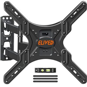 elived tv wall mount for most 26-55 inch tvs, swivel and tilt full motion tv mount with single stud perfect center design, tv bracket max vesa 400x400mm, holds up to 88 lbs.