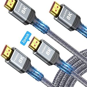 8K HDMI Cable 2.1 2-Pack 6.6FT, Highwings Slim 48Gbps High Speed HDMI Braided Cord-4K@120Hz 144Hz 8K@60Hz, HDCP 2.2&2.3, Dynamic HDR,eARC,DTS:X,RTX 3090,Dolby Compatible with Roku TV/HDTV/PS5/Blu-ray