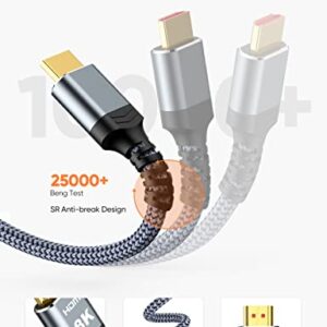 8K HDMI Cable 2.1 2-Pack 6.6FT, Highwings Slim 48Gbps High Speed HDMI Braided Cord-4K@120Hz 144Hz 8K@60Hz, HDCP 2.2&2.3, Dynamic HDR,eARC,DTS:X,RTX 3090,Dolby Compatible with Roku TV/HDTV/PS5/Blu-ray