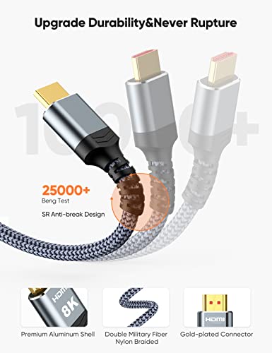 8K HDMI Cable 2.1 2-Pack 6.6FT, Highwings Slim 48Gbps High Speed HDMI Braided Cord-4K@120Hz 144Hz 8K@60Hz, HDCP 2.2&2.3, Dynamic HDR,eARC,DTS:X,RTX 3090,Dolby Compatible with Roku TV/HDTV/PS5/Blu-ray