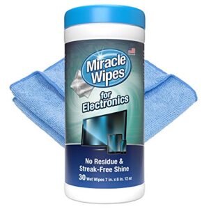 miraclewipes for electronics cleaning – screen wipes designed for tv, phones, monitors and more – includes microfiber towel – (30 count)