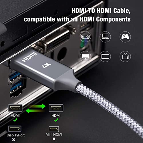 Capshi 4K HDMI Cable 6.6 ft, High Speed 18Gbps HDMI Cable,4K, 3D, 2160P, 1080P, Ethernet - 28AWG Braided HDMI Cord - Audio Return(ARC) Compatible UHD TV, Blu-ray, PS4, PS3, PC