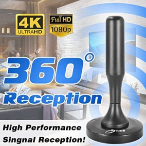 TV Antenna, Digital TV Antenna Indoor for Smart TV, 360° Reception & Strong Magnetic Base Digital HDTV Antenna, Long Range Reception- Support 4K 1080p Fire tv Stick and All TV's - 10ft Long Cables